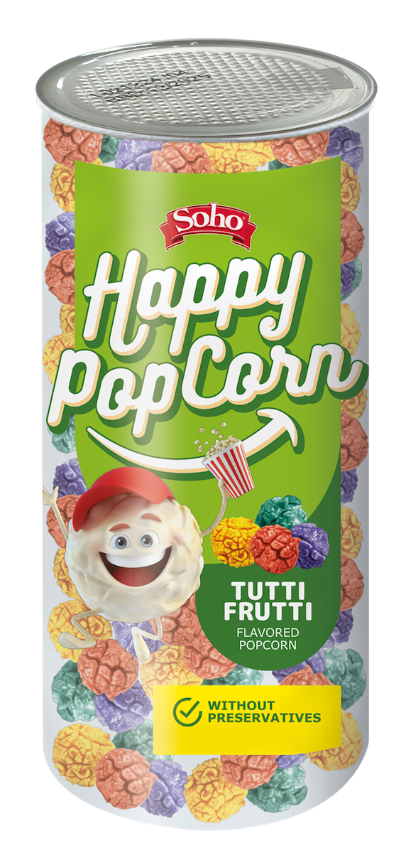 HAPPY POPCORN LONG TUBE TUTTI FRUTTI 170G - Soho snacks