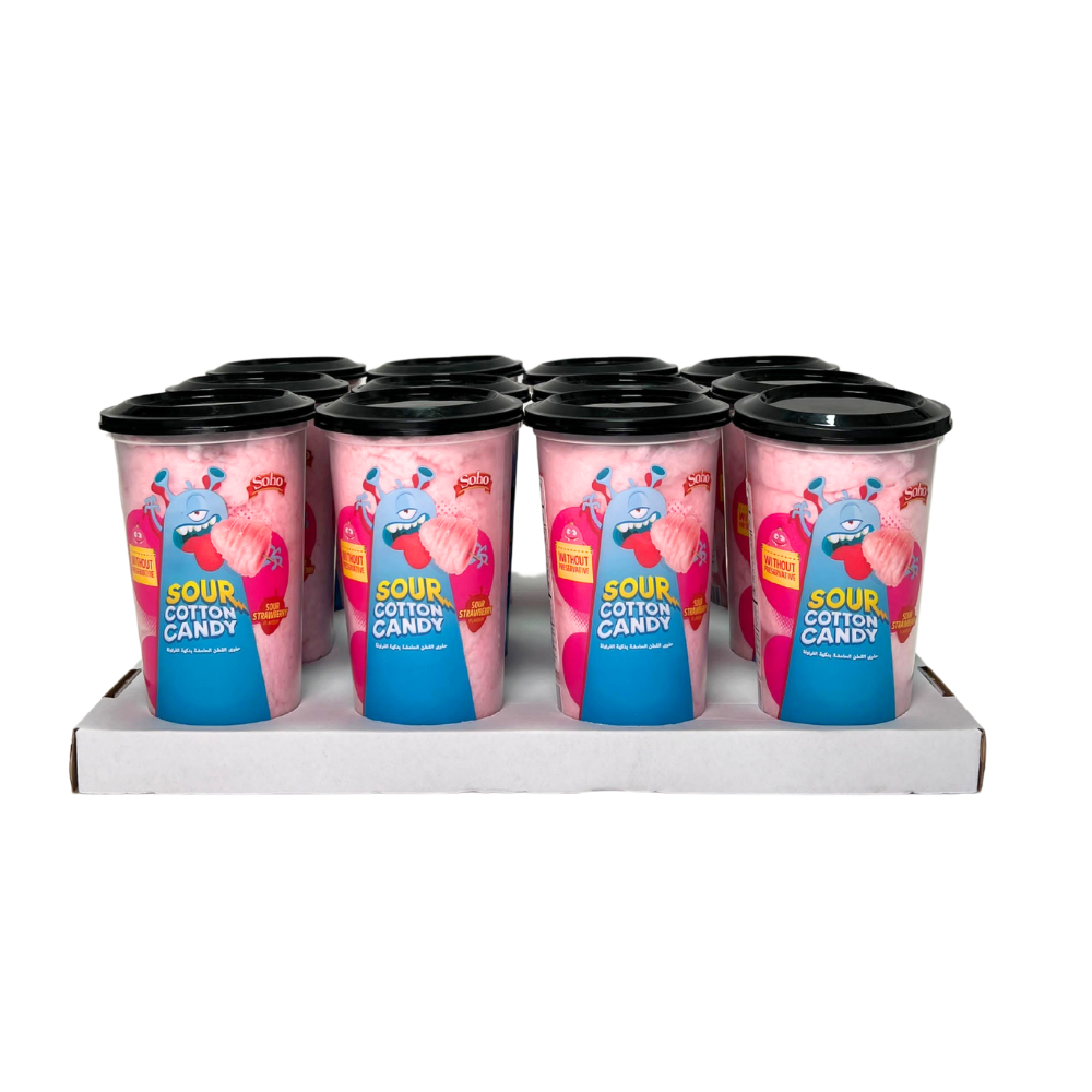 Sour Cotton Candy 60G Strawberry 12 Tray - Soho snacks